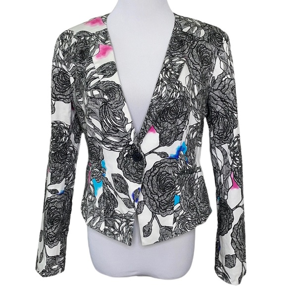 Halogen | Jackets & Coats | Halogen Black White Color Splash Floral ...